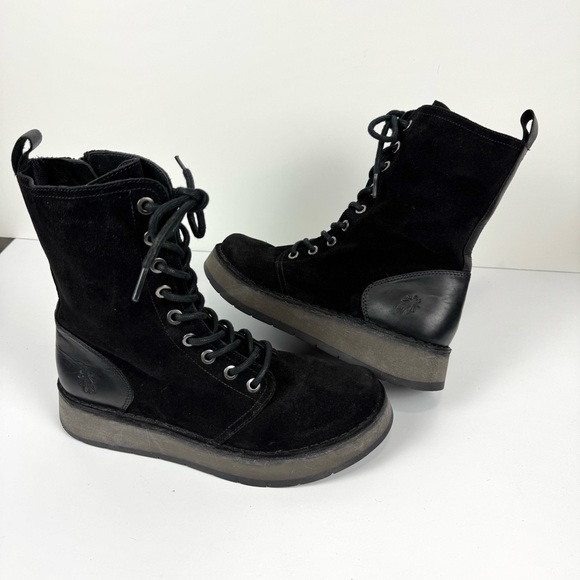 Fly London | Shoes | Fly London Rami Combat Black Suede Leather Boots ...